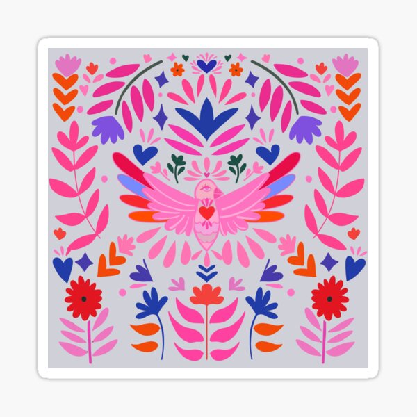 "Mexican pattern otomi pink bird" Sticker for Sale by isacarvajal ...
