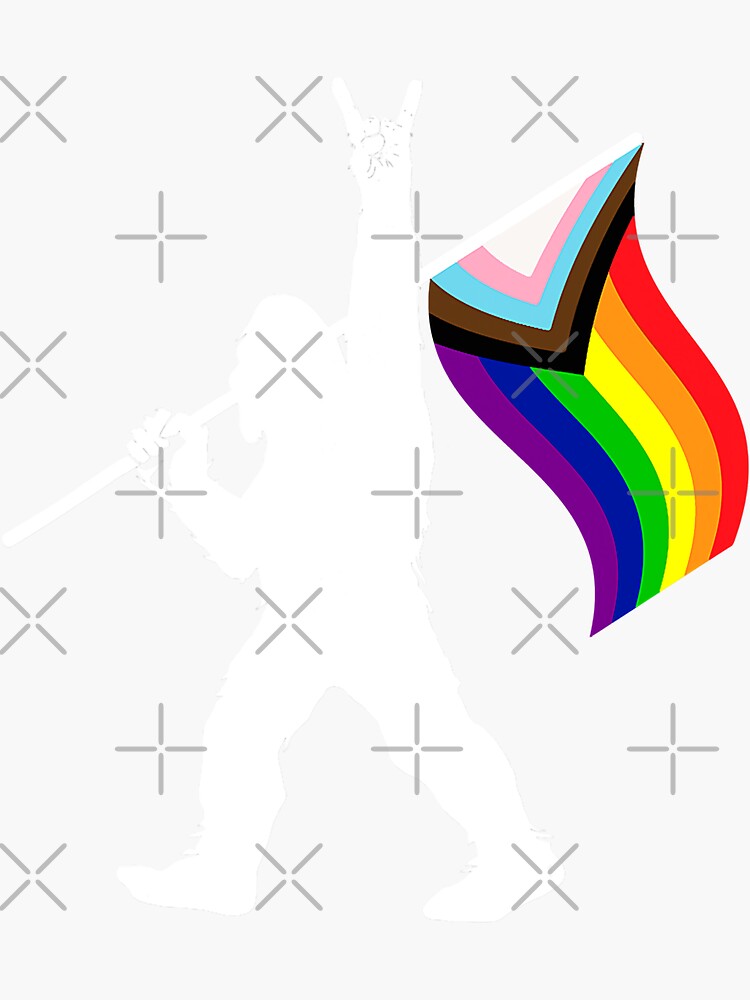 "Bigfoot Rock On LGBTQ Progressive New Pride Flag" Sticker for Sale by ...
