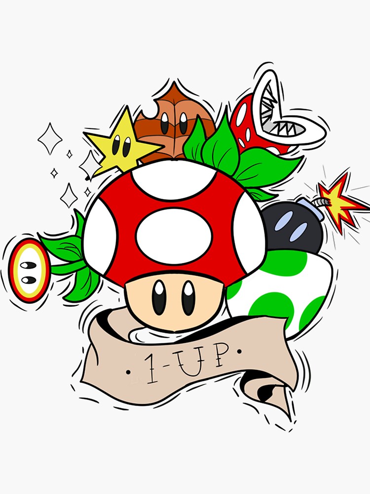 "1-UP " Sticker for Sale by MarcPalladin | Redbubble