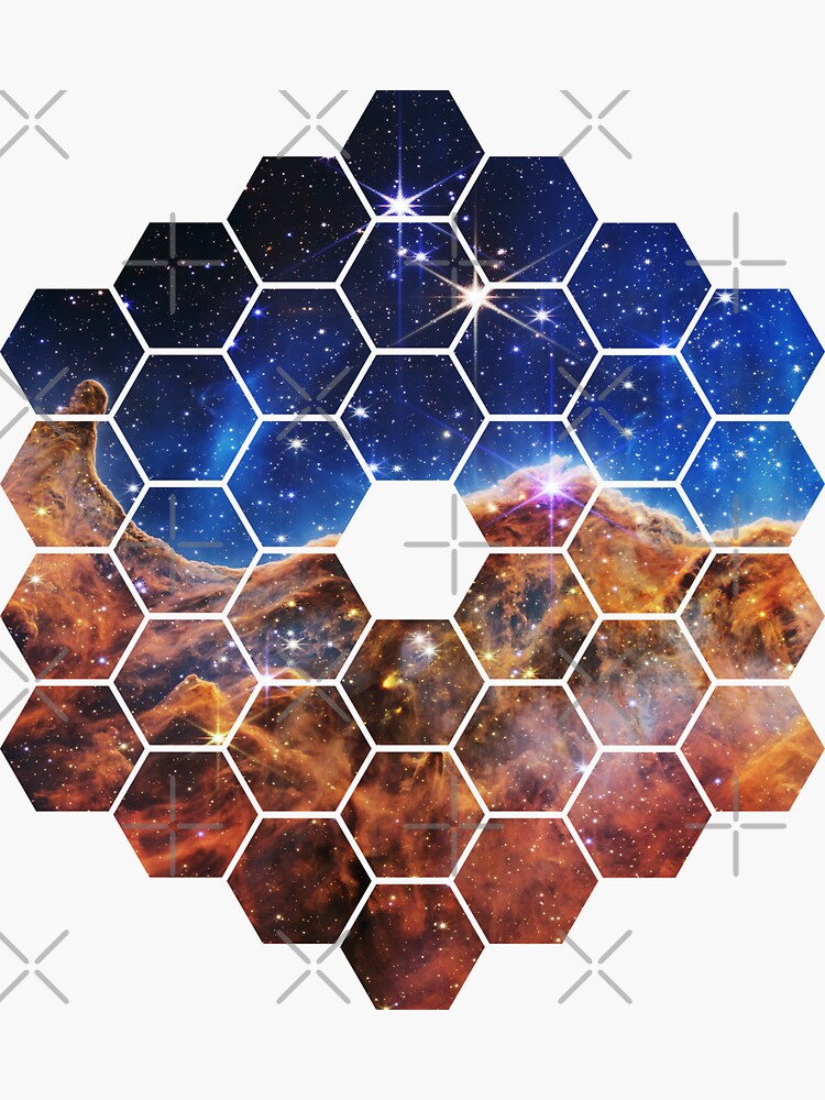 "James Webb Space Telescope JWST Mirrors Galaxy Stars Planets" Sticker ...
