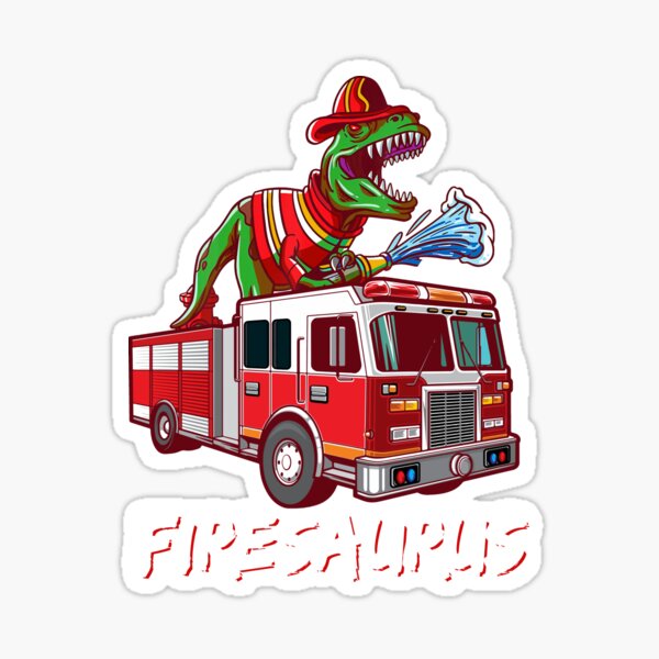 Pegatina «Bombero Saurus Camión de bomberos Bombero Dinosaurio» de ...