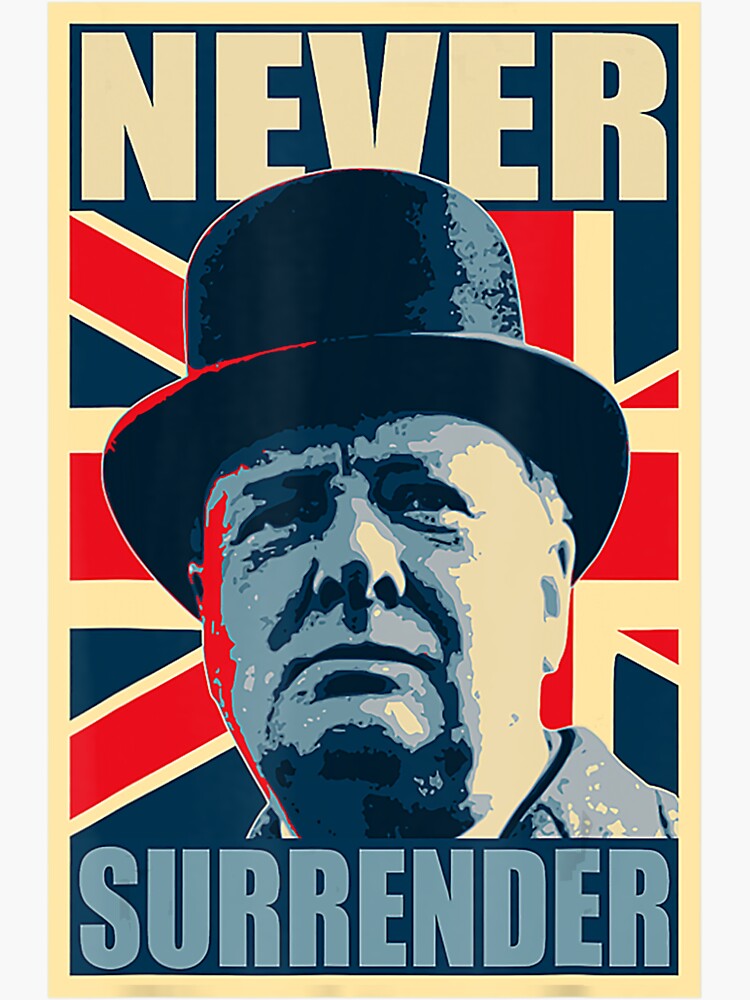 "Winston Churchill Never Surrender British Flag Poster" Sticker for ...