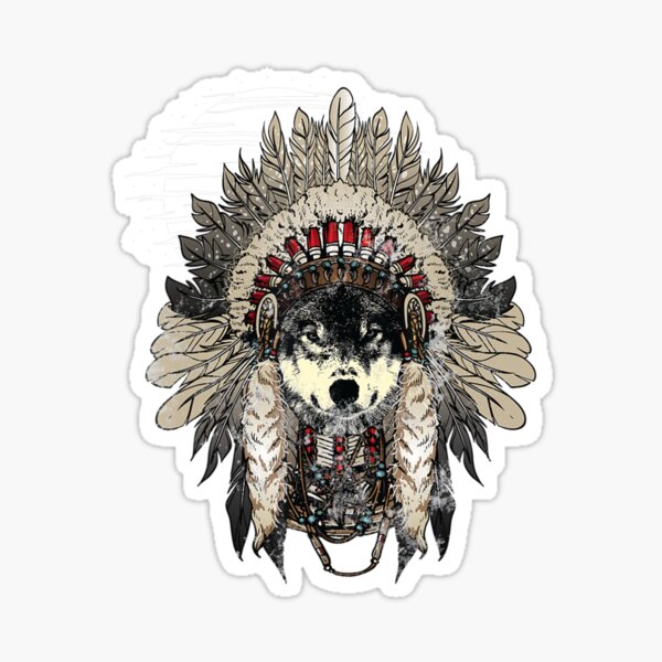 "Wolf Moon Native American Headdress Wolves Clothing" Sticker for Sale ...