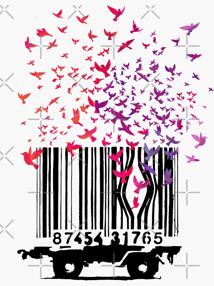 "Break Free - Birds Barcode Cage Consumerism" Sticker for Sale by WE ...