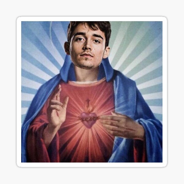 "F1 Ferrari Charles Leclerc Jesus Meme" Sticker for Sale by muzartique ...