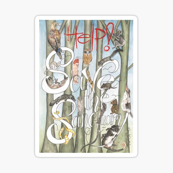"Help! Save the Sanctuary" Sticker for Sale by wonkiekneeart | Redbubble