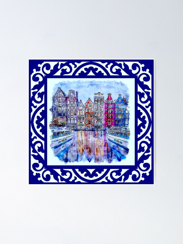 Póster « DUTCH BLUE DELFT: Barcos antiguos en Canal Amsterdam Imprimir» de posterbobs | Redbubble