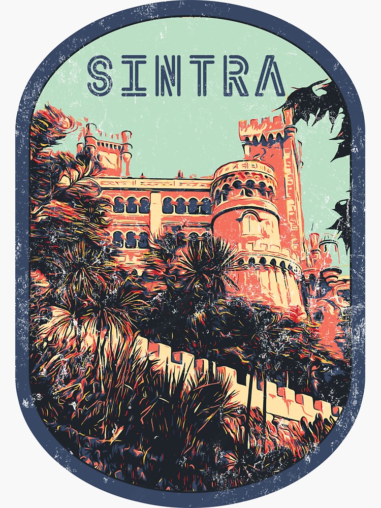 "Sintra retro illustration of Pena Palace Portugal vintage travel decal ...