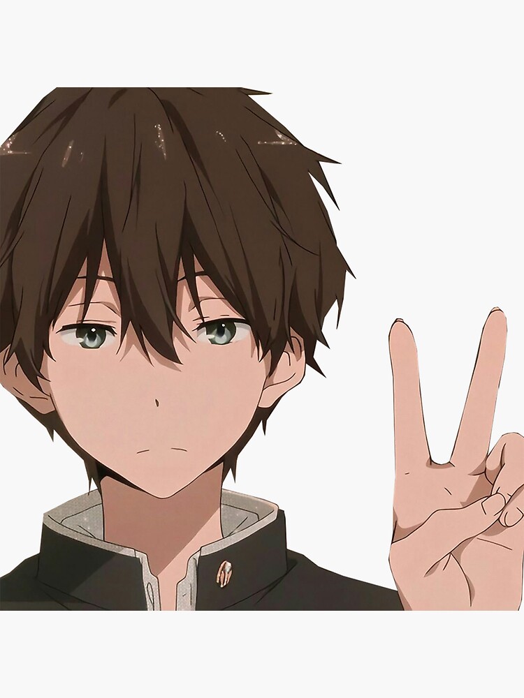 "Oreki Houtarou Peace Sign (Hyouka)" Sticker for Sale by kawaiicrossing ...
