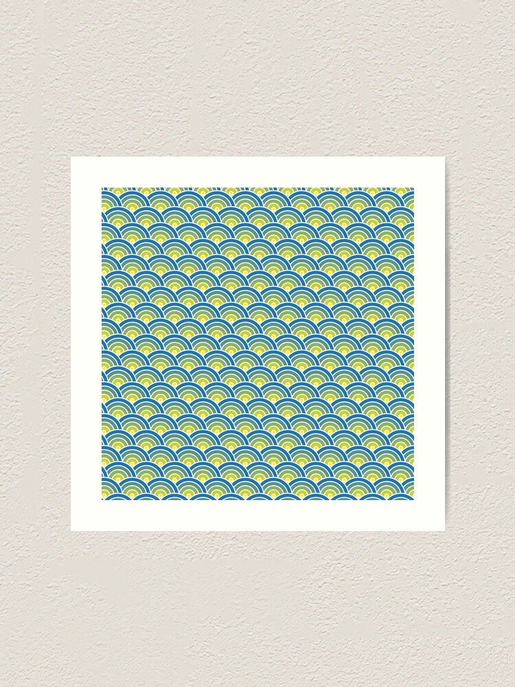 "Japanese pattern in blue, orange and yellow arc. Wave inspiration ...