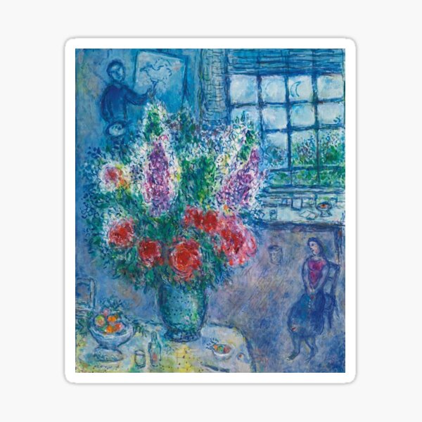 "Bouquet with flying lovers classic artwork by marc chagall " Sticker ...