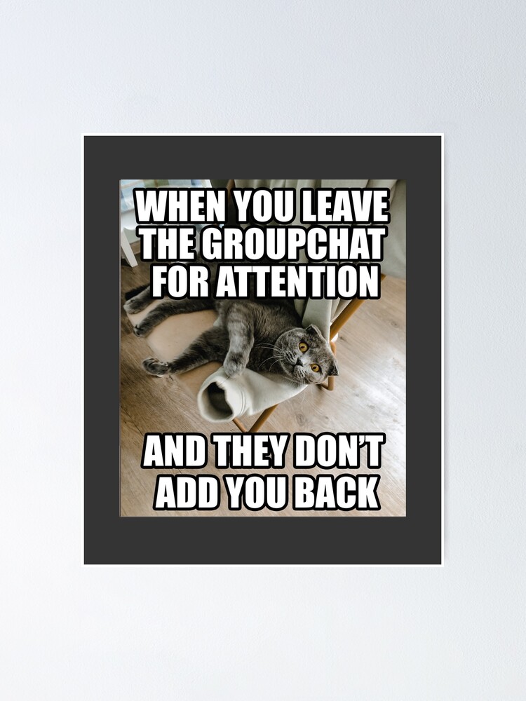 "When you leave the group chat for attention funny cat meme" Poster for ...