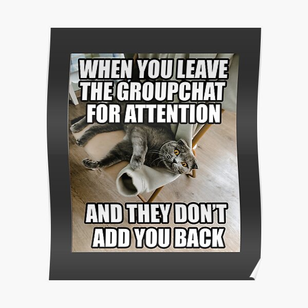 "When you leave the group chat for attention funny cat meme" Poster for ...