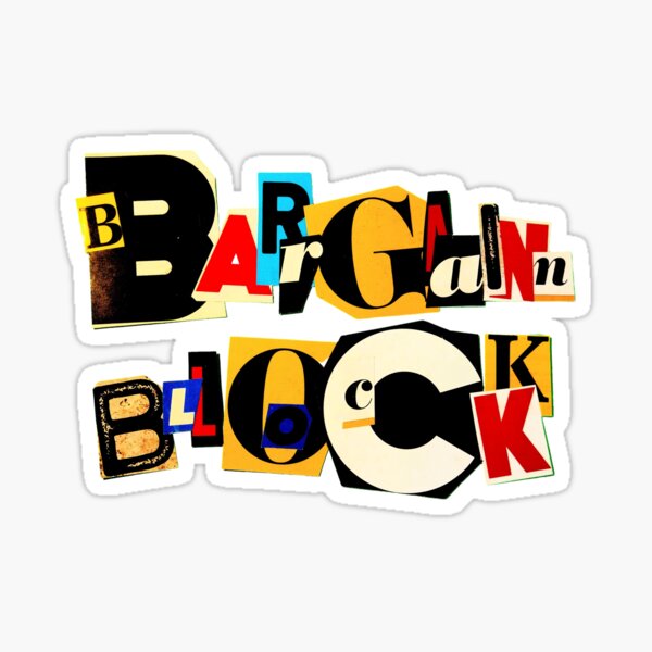"BARGAIN BLOCK Title Collage ECRU" Sticker for Sale by DETBAYS | Redbubble