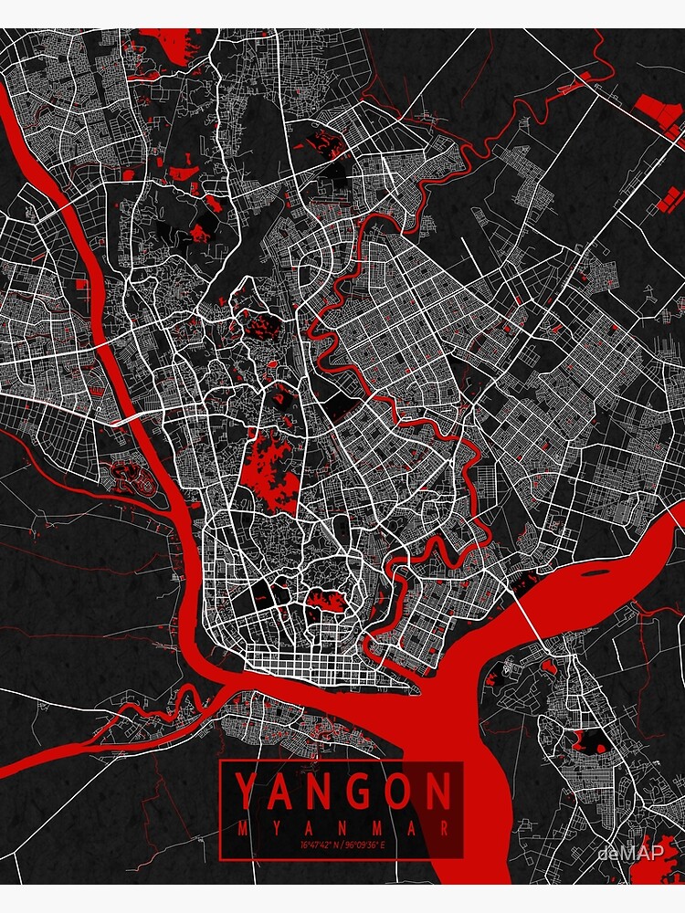 "Yangon City Map of Myanmar - Oriental" Poster for Sale by deMAP ...
