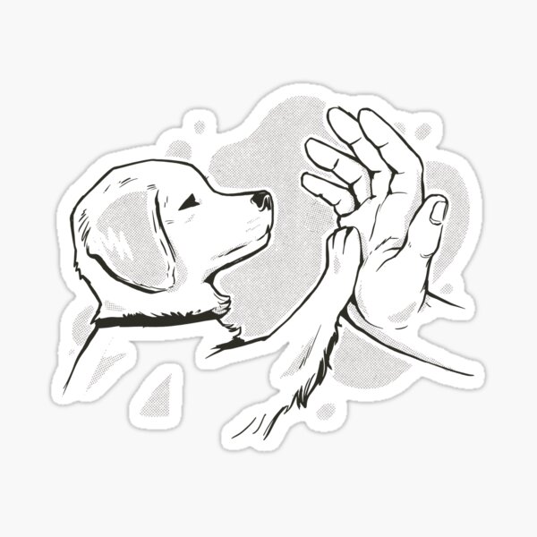 "Puppy touching a hand with his paw, dog love" Sticker for Sale by Rob ...