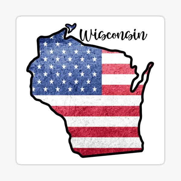 "Wisconsin State Outline with Patriotic USA American Flag" Sticker for ...
