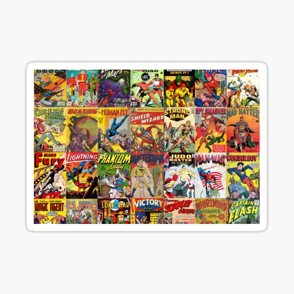"Vintage Comic Book Superheroes" Sticker for Sale by Defiant-Design ...