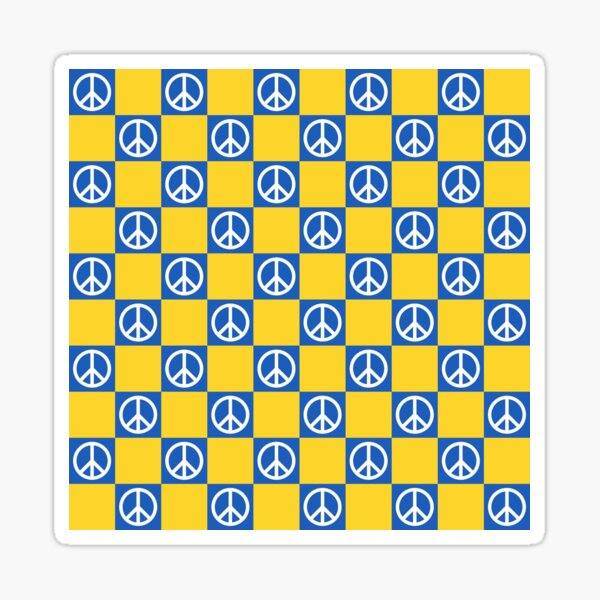 "Yellow and blue checker pattern with peace symbol. " Sticker for Sale ...
