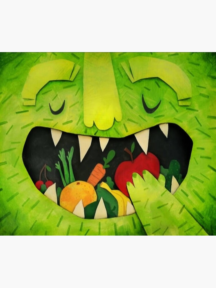 "Green monster eating vegetables and fruit" Poster for Sale by Tawsami ...