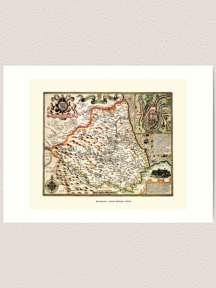 "Historic map of Durham - John Speed - 1610" Art Print for Sale by ...