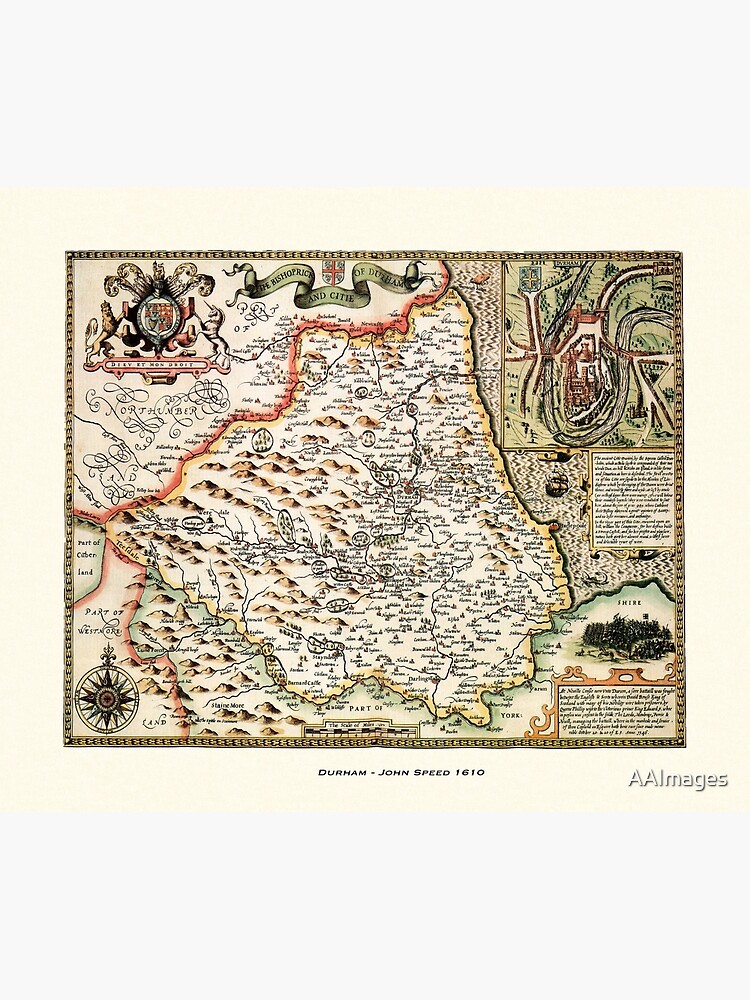 "Historic map of Durham - John Speed - 1610" Art Print for Sale by ...