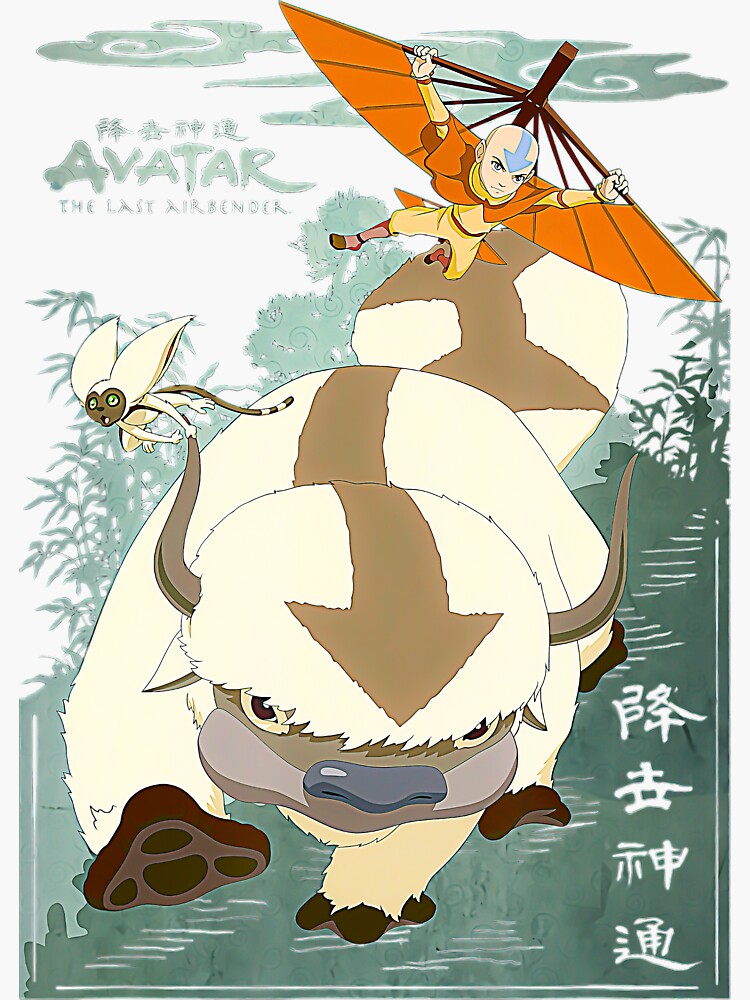 "Avatar The Last Airbender Appa Momo Aang In Flight" Sticker for Sale ...