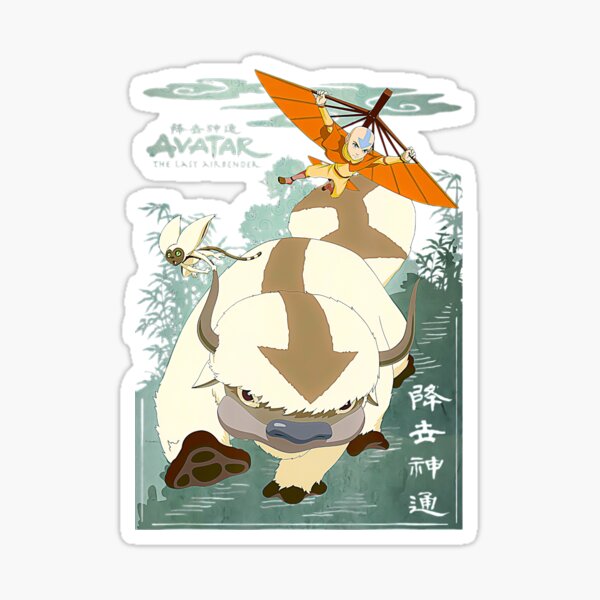 "Avatar The Last Airbender Appa Momo Aang In Flight" Sticker for Sale ...