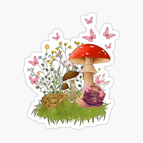 "Snail Plants Fungi and Friends Retro Cottage Core Aesthetic" Sticker ...