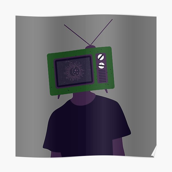 "Creepy Static TV Head Moon and Stars" Poster for Sale by seraphmars ...