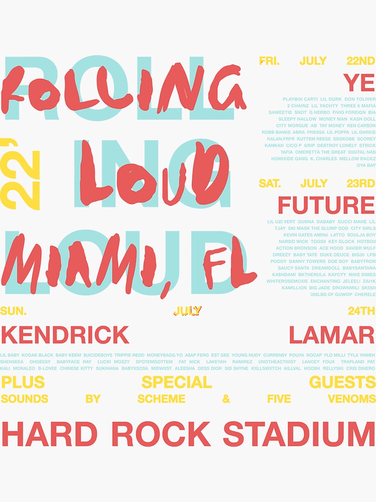 "Rolling Loud Merch Rl Exclusive Miami 2022 Line Up Shirt" Sticker for ...