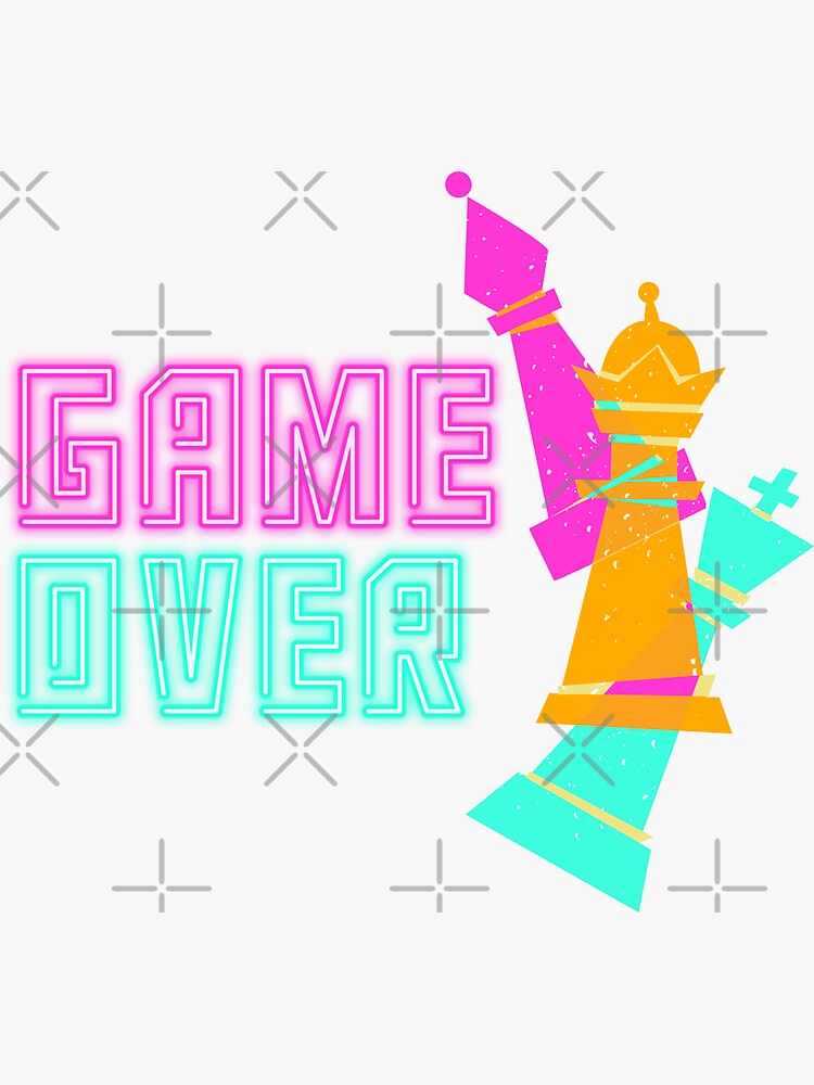 "Bright Neon Game Over Chess Pieces Design " Sticker for Sale by ...