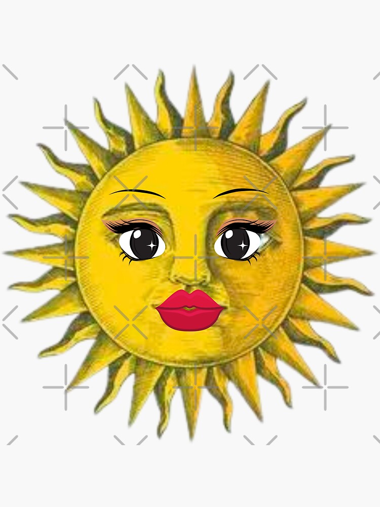 Pegatina «Un retro vintage de un sol amarillo brillante con labios ...