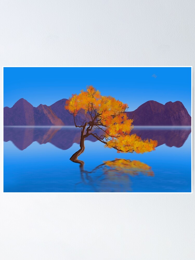 "Beatiful Lakeside Landscape Drawing Design" Poster for Sale by ...