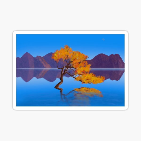 "Beatiful Lakeside Landscape Drawing Design" Sticker for Sale by ...
