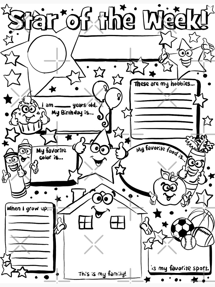 " Back To school All About Me Star of The Week Poster Color Your Own ...