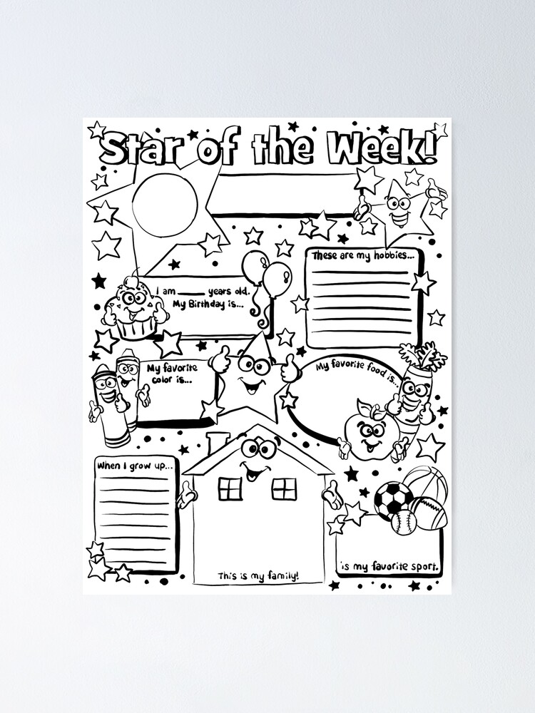" Back To school All About Me Star of The Week Poster Color Your Own ...