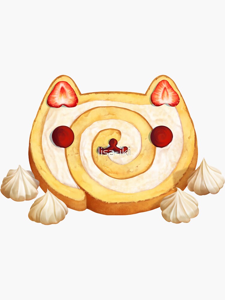 "Cute Food - Swiss Roll Cake Slice Cat" Sticker by lisa-iki | Redbubble