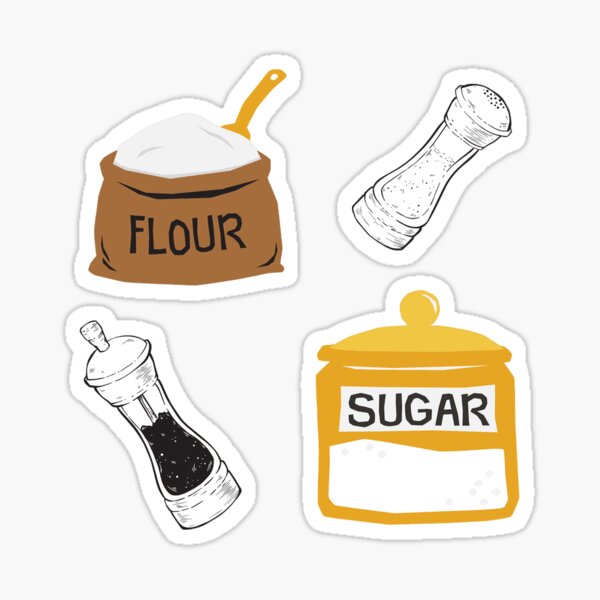 "Kitchen Salt Pepper Shakers sugar Flour set" Sticker for Sale by ...