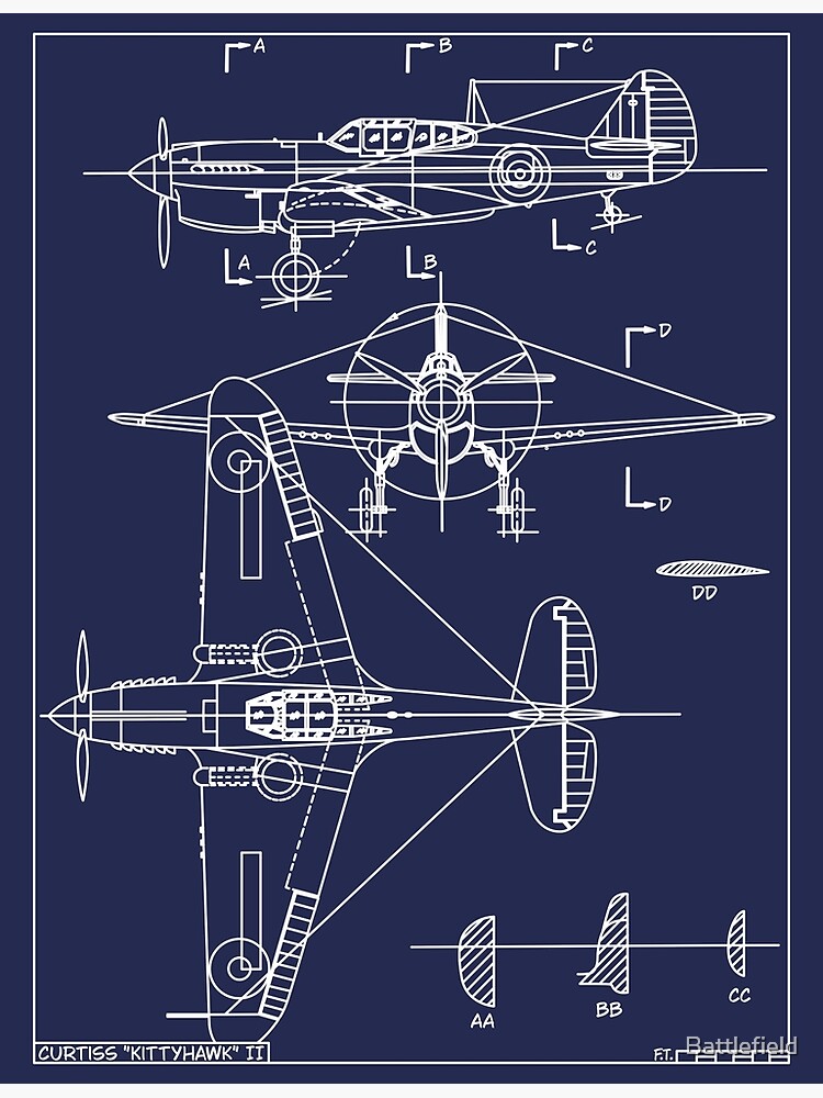 "Curtiss Kittyhawk II British WW2 Fighter Plane Blueprints Gift" Poster ...