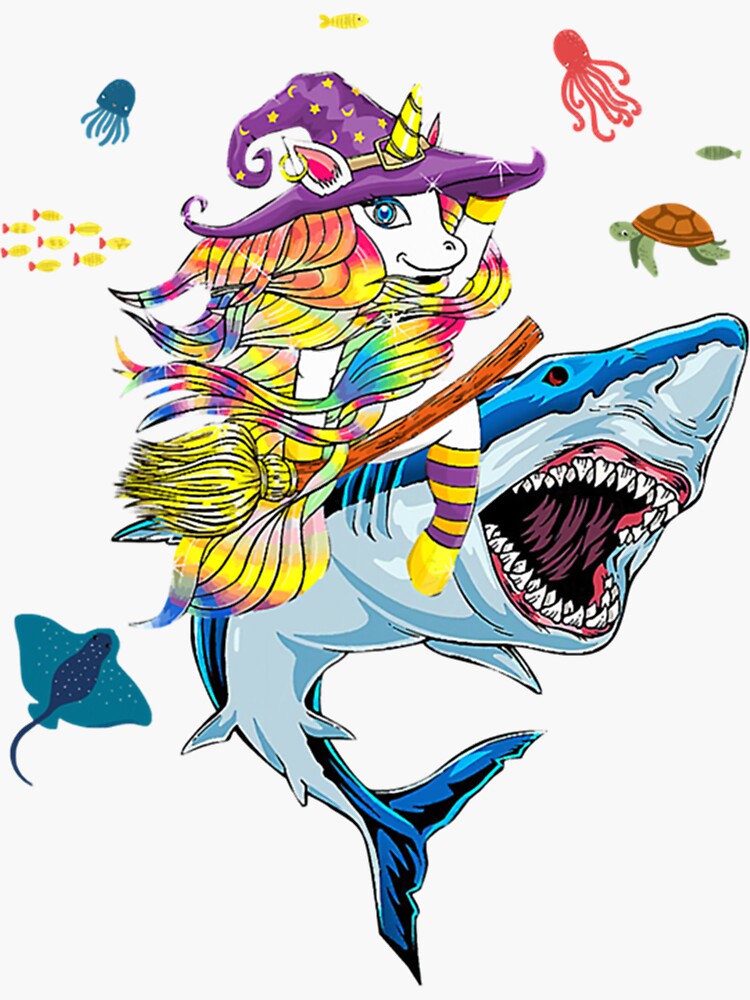 "Unicorn Witch Riding Shark Halloween " Sticker for Sale by Inbeus ...