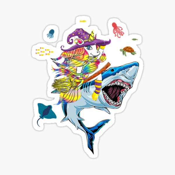 "Unicorn Witch Riding Shark Halloween " Sticker for Sale by Inbeus ...