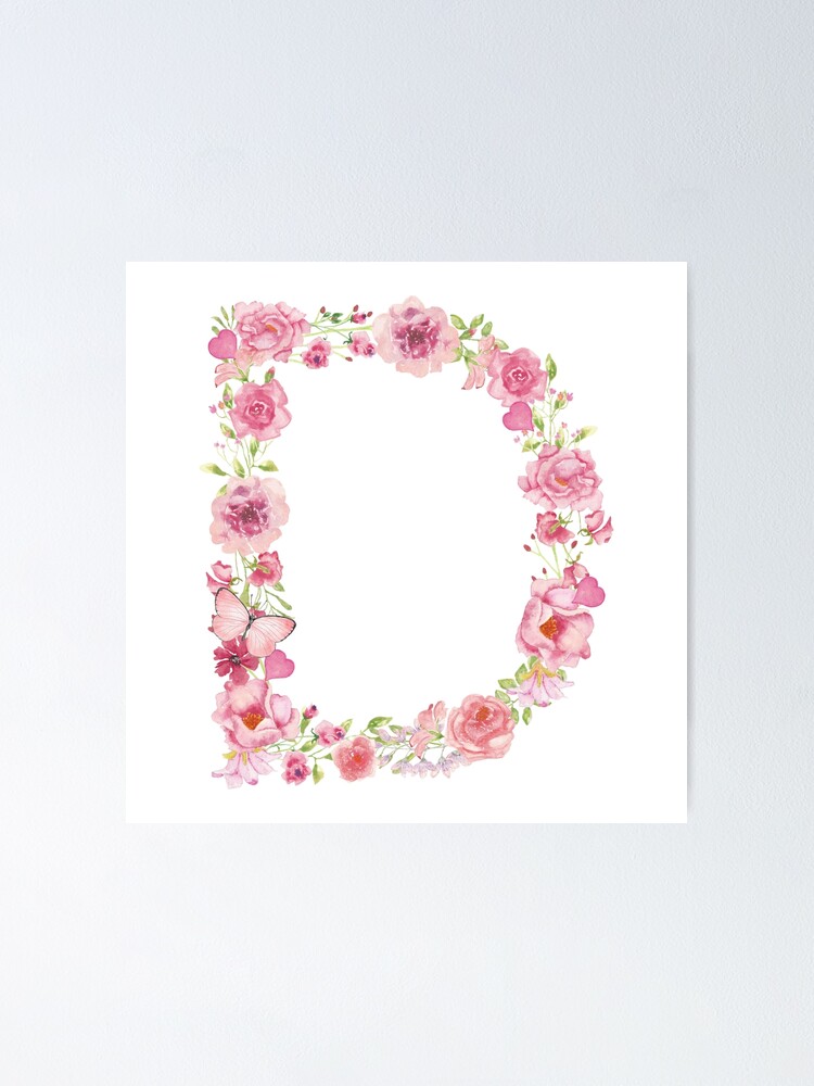 "Pastel Pink Watercolor Flower Monogram Letter D" Poster for Sale by ...
