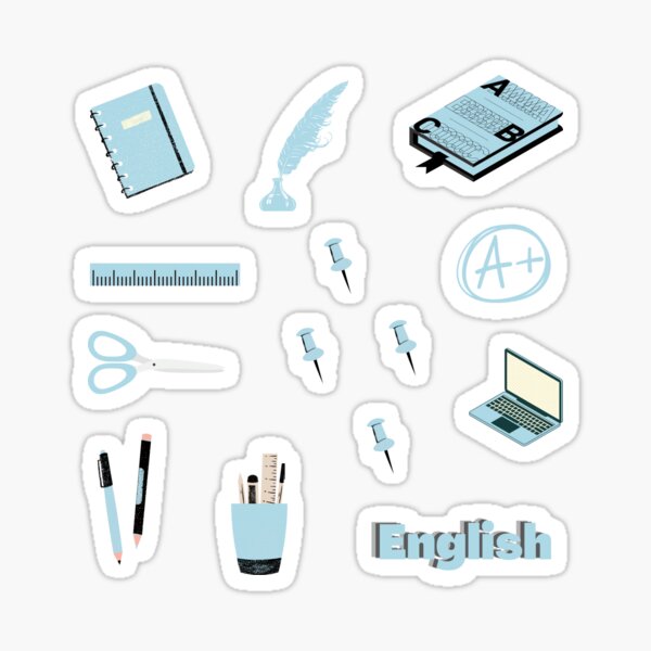 "Light Blue English School Subject pack " Sticker for Sale by UniT ...