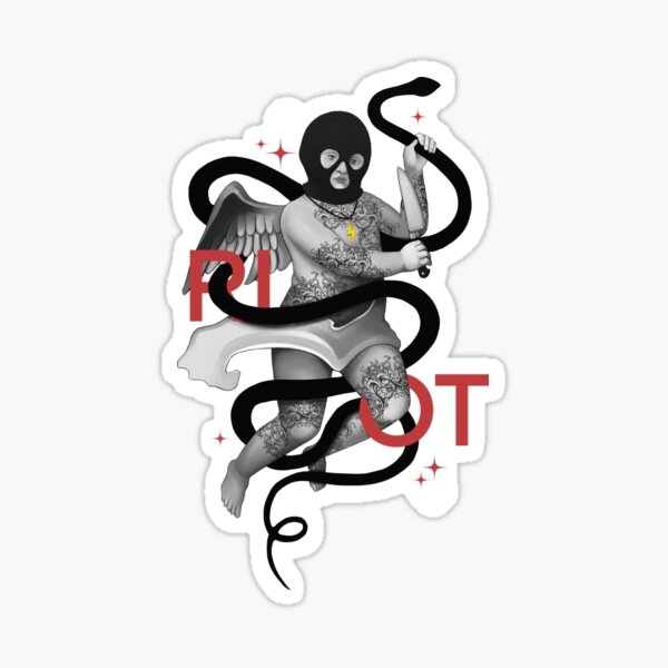 "Riot punk angel with snake (on pink)" Sticker for Sale by Meakm-art ...