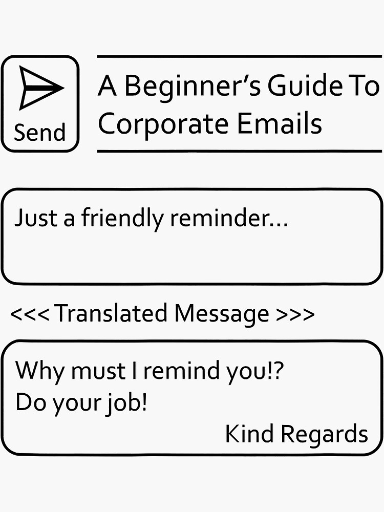 "Sarcastic Corporate Email Translations" Sticker for Sale by nwaja-art ...