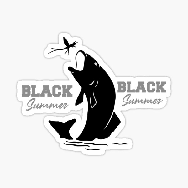 "Black Summer Fishing Catch Fly Swimming Fish" Sticker for Sale by ...