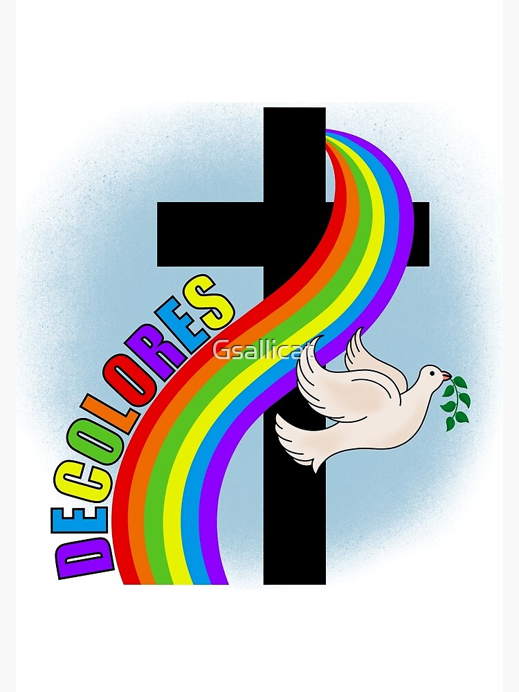 "DeColores Cursillo Rainbow With Cross and Peace Dove (White)" Poster ...