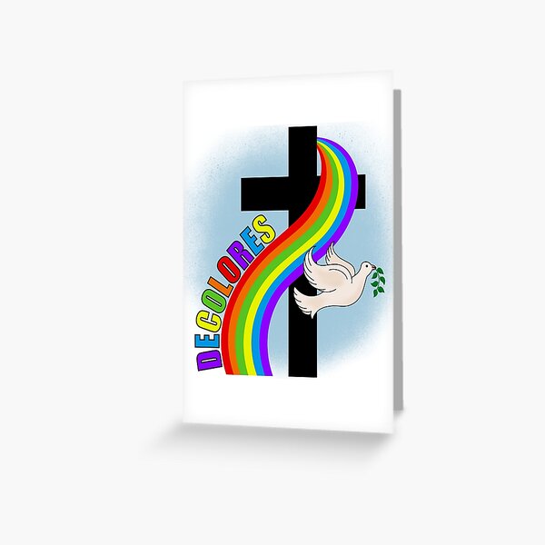 "DeColores Cursillo Rainbow With Cross and Peace Dove (White)" Greeting ...