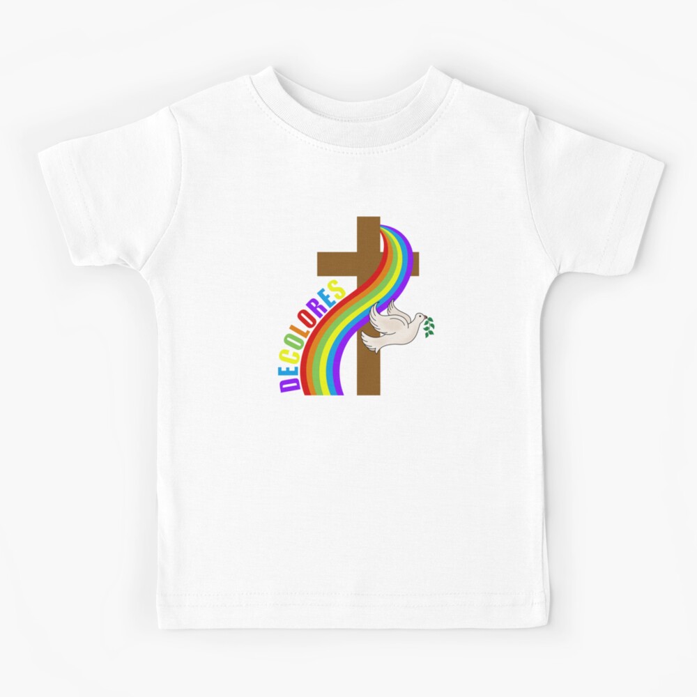 "DeColores Cursillo Rainbow With Cross and Peace Dove (Black)" Kids T ...